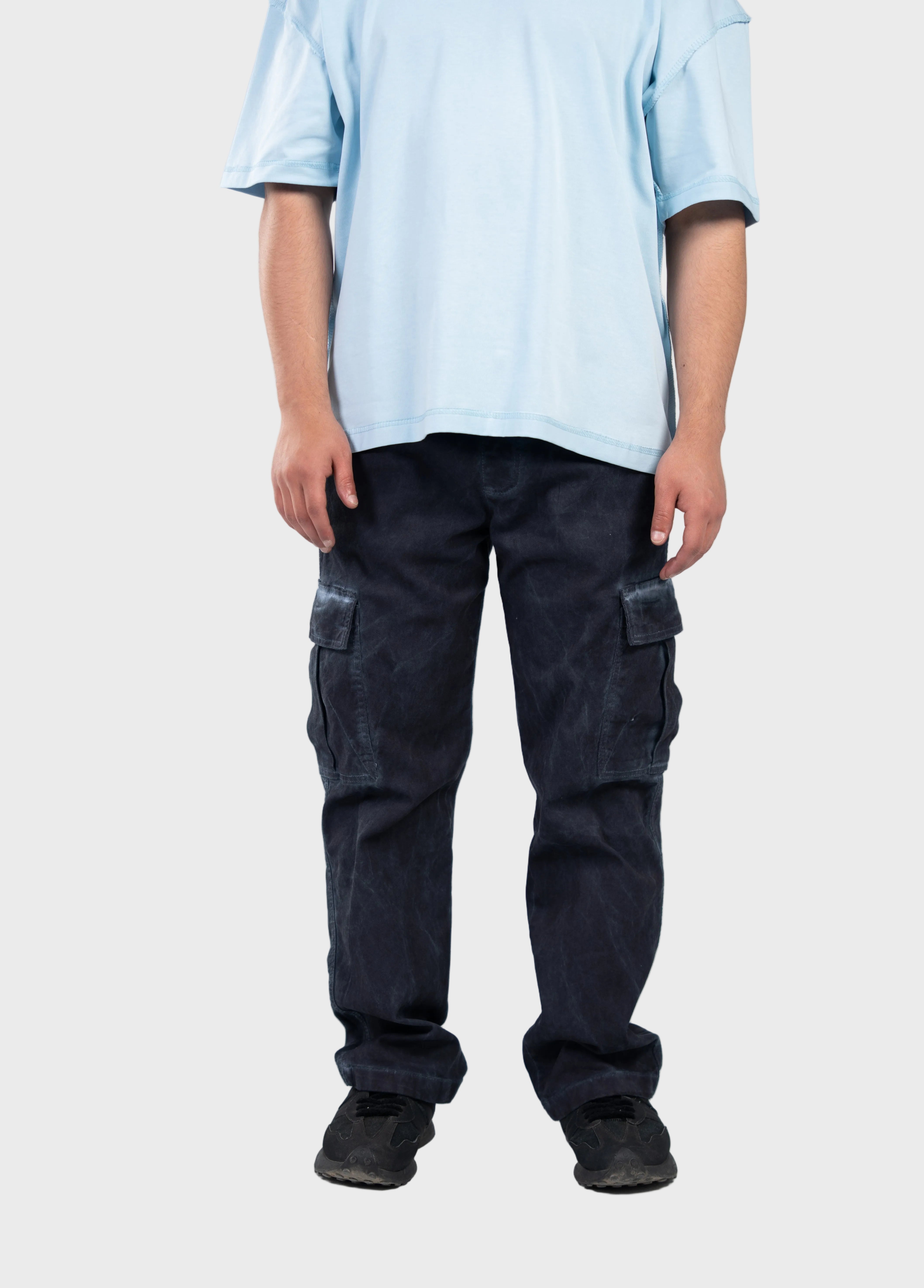 Dark Blue Cargo Gabardine Pants – Chertex
